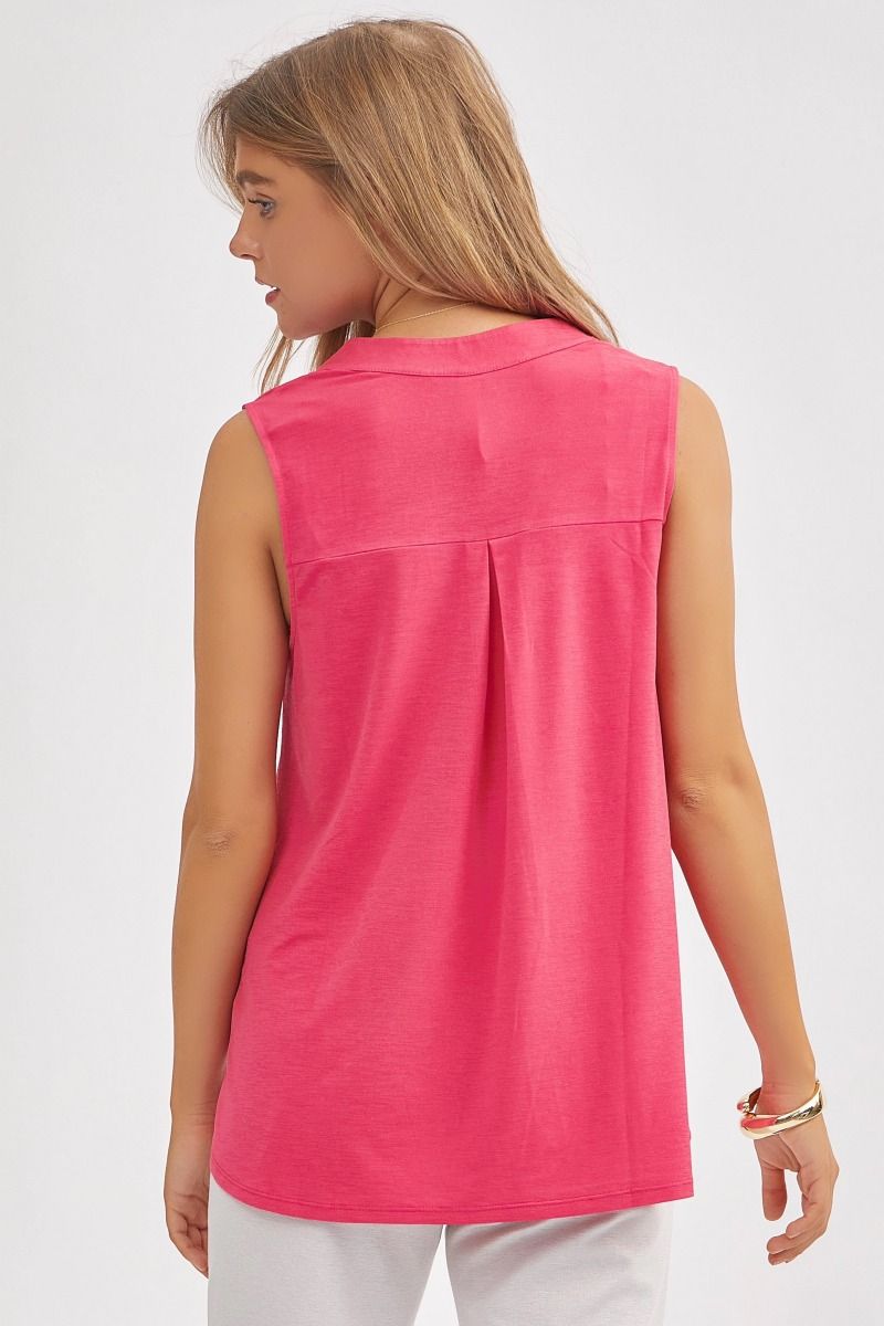 Lizzy Mandarin Collar Split Neck Tank Hot Pink – Magnolia Trading Post
